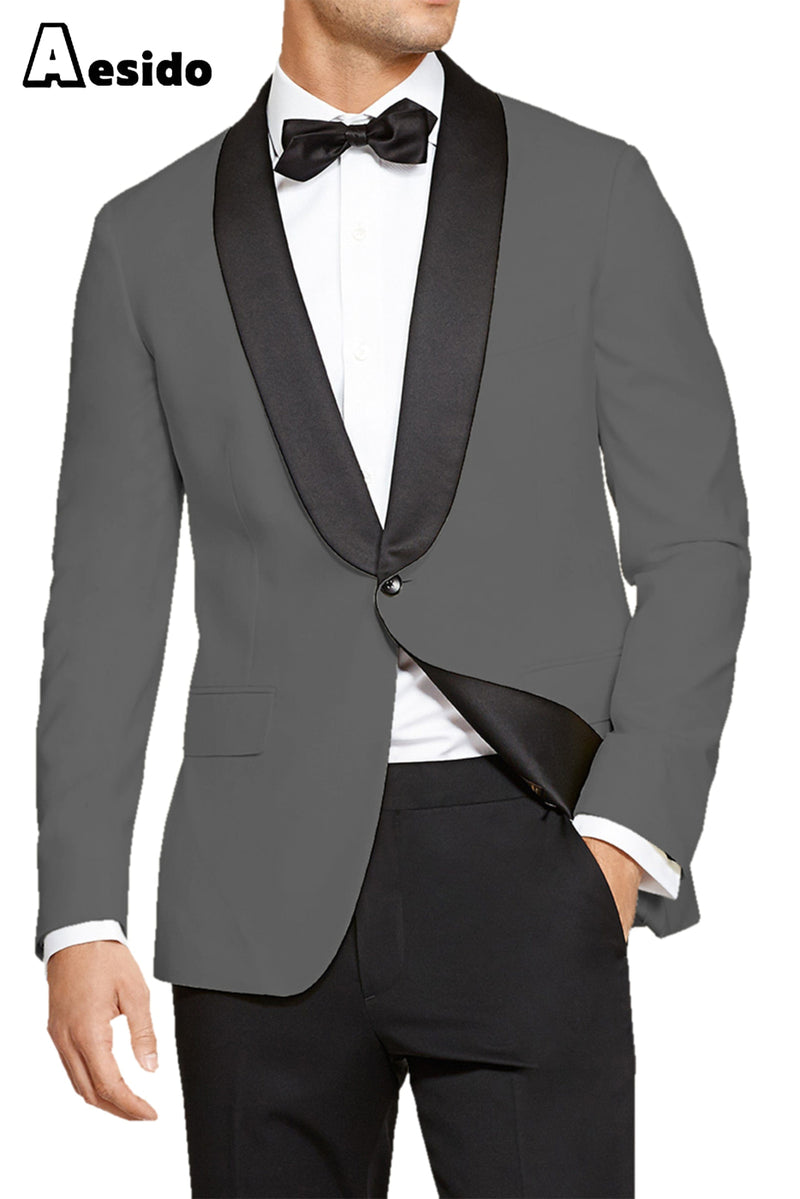 Aesido 2 Pieces Fashion Shawl Lapel Men's Suit（Blazer+Pants）