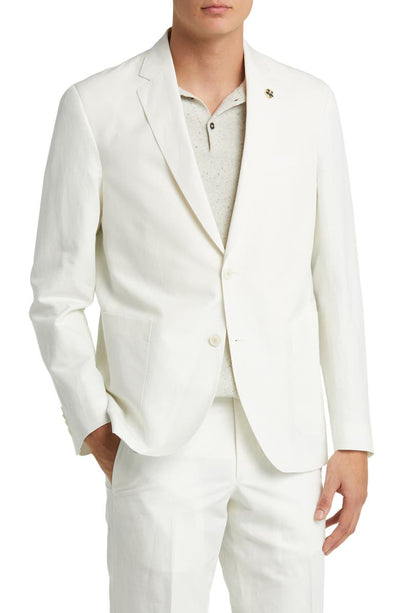 Aesido White 2 Piece Casual Double Button Linen Men's Suit (Blazer+Pan