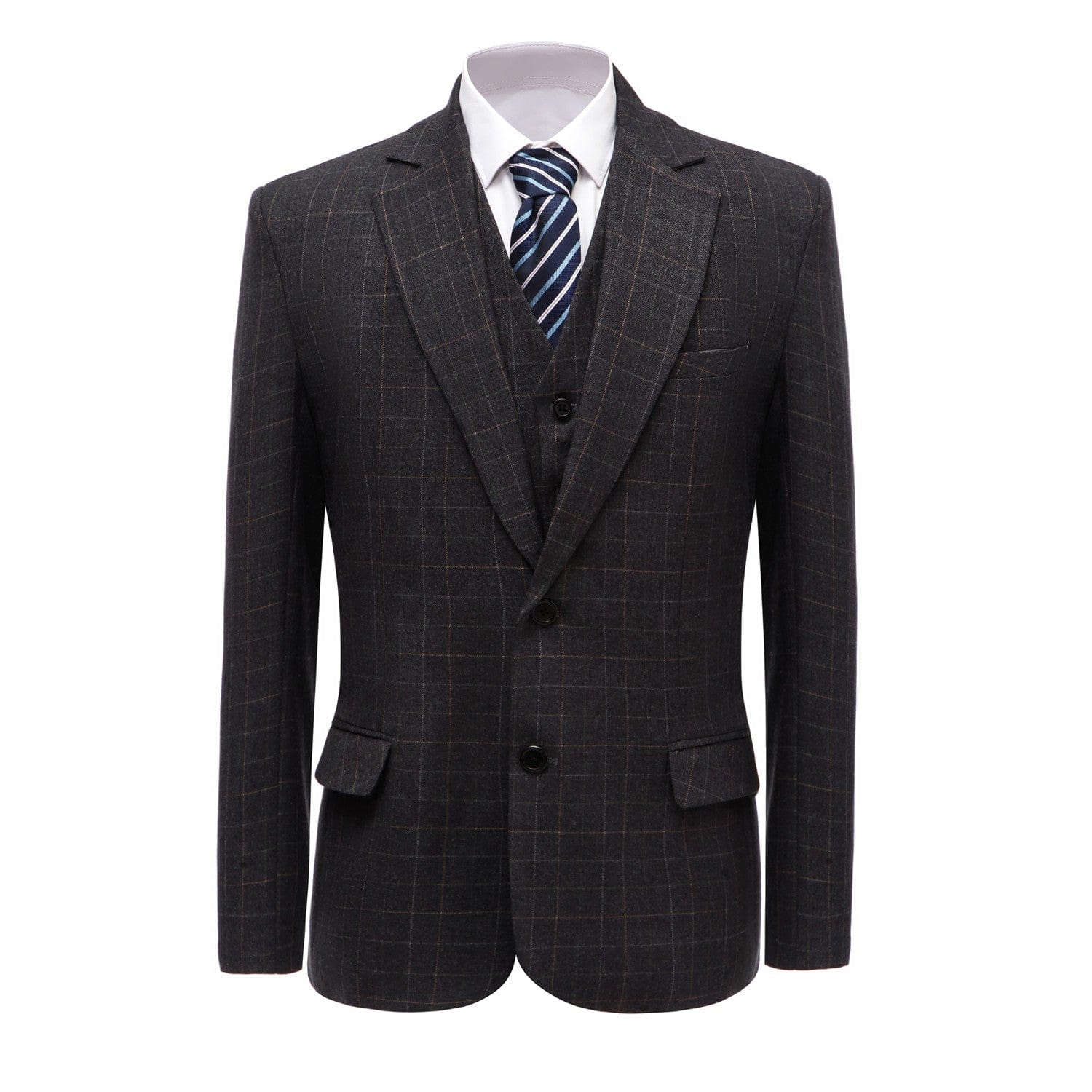 Formal Plaid 3 Pieces Mens Suit Tuxedos (Blazer+vest+Pants) | Aesido