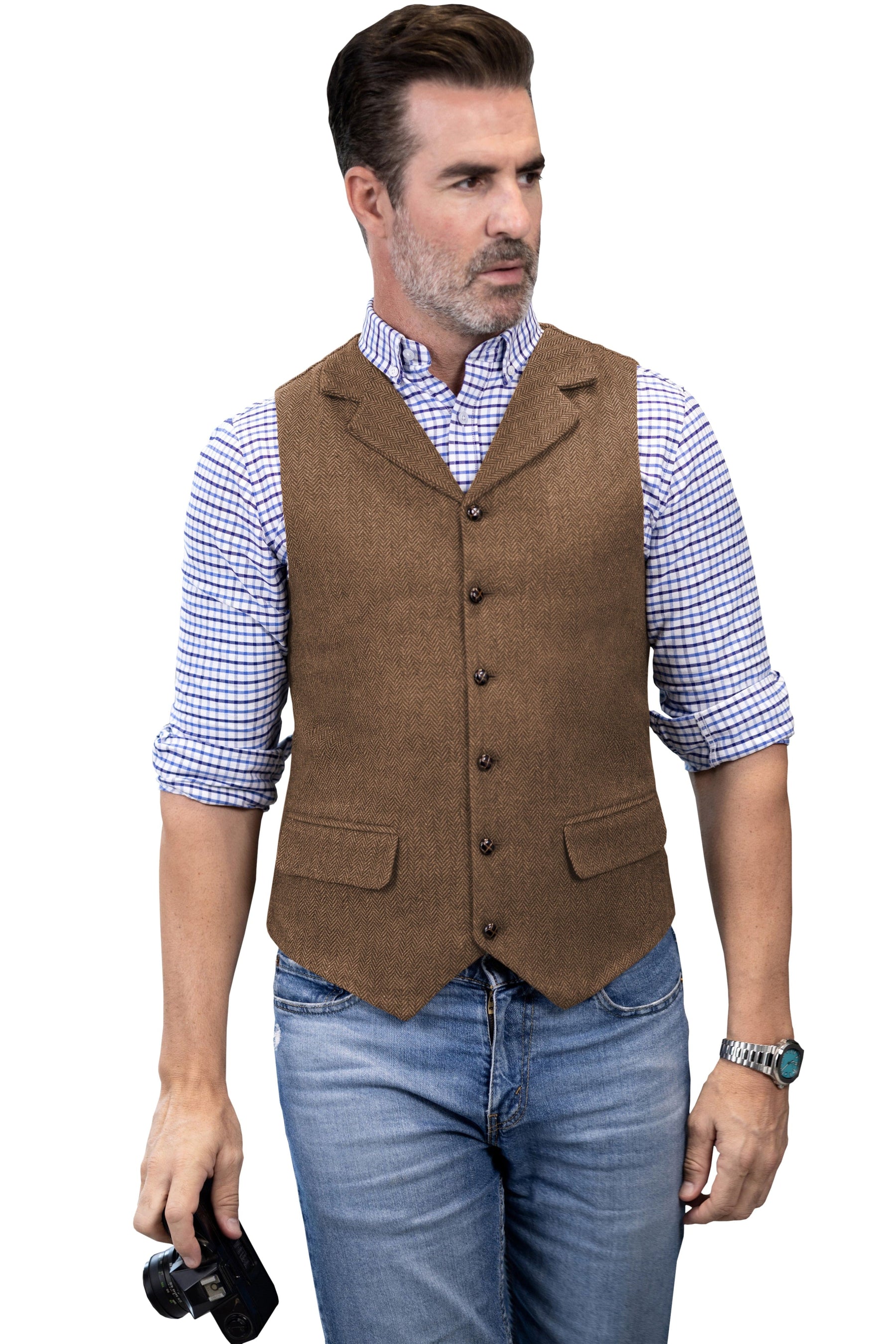 Aesido Men's Business Notch Lapel Waistcoat