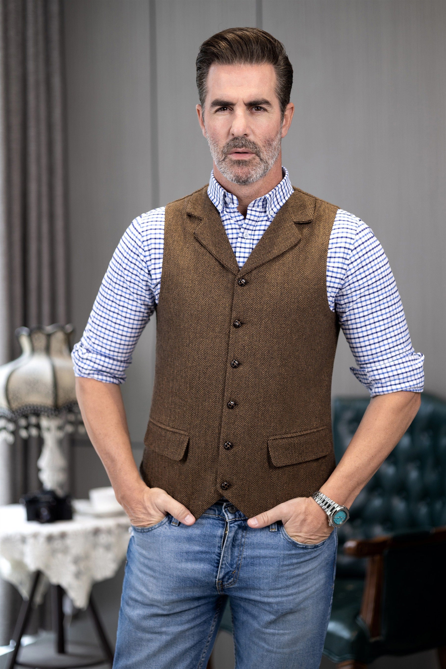 Aesido Men's Business Notch Lapel Waistcoat