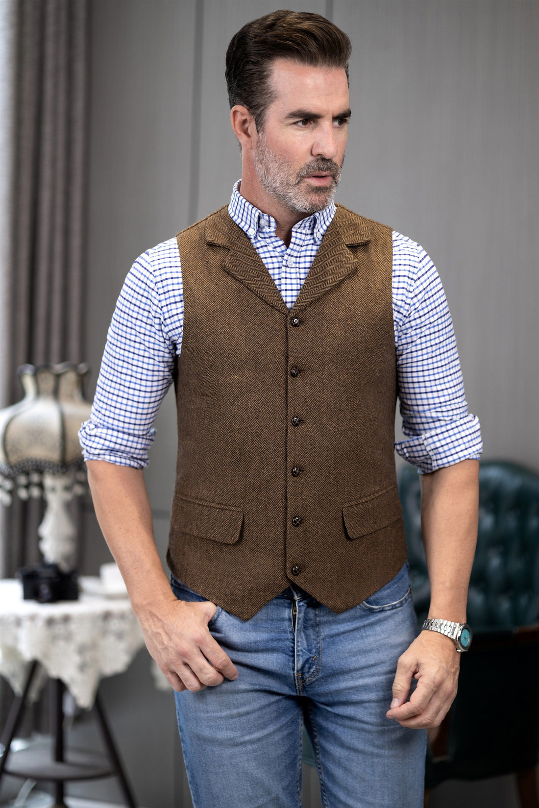 Aesido Men's Business Notch Lapel Waistcoat