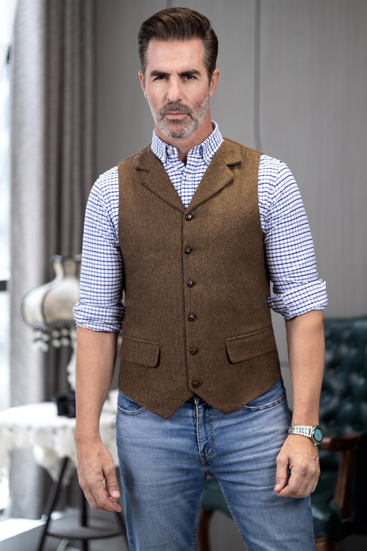 Aesido Men's Business Notch Lapel Waistcoat