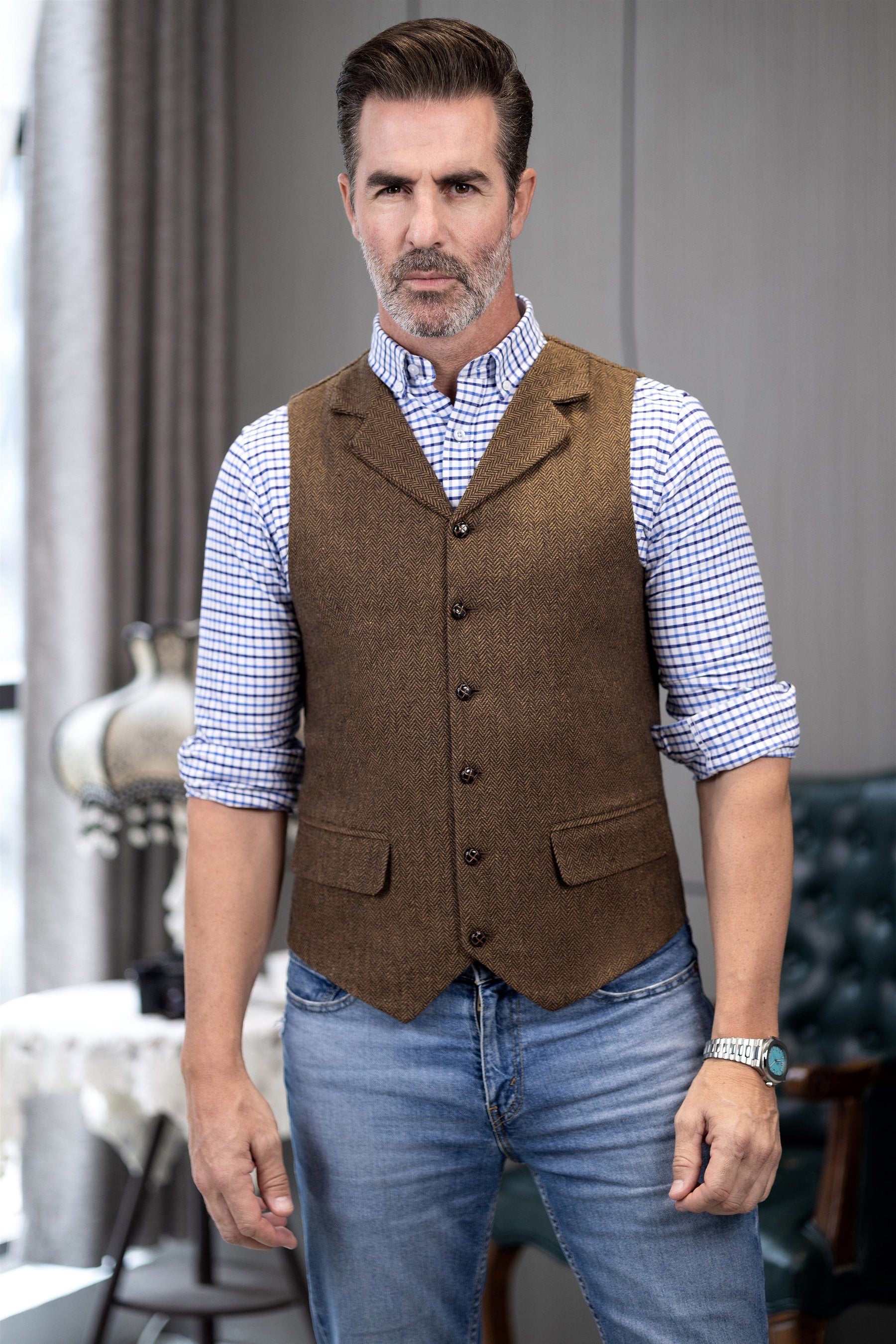 Aesido Men's Business Notch Lapel Waistcoat