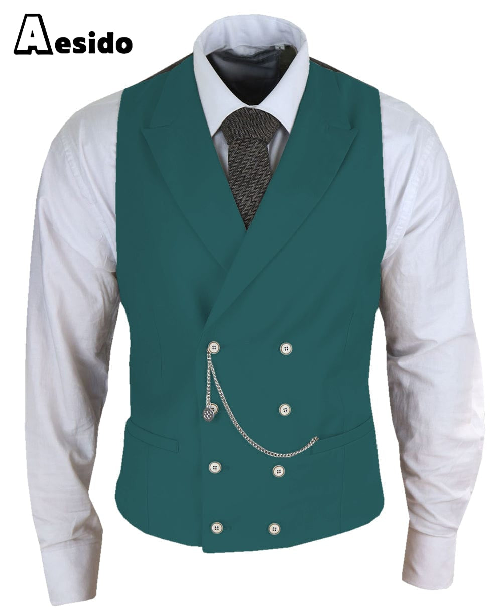 Men's Double Breasted Peak Lapel Waistcoat | Aesido