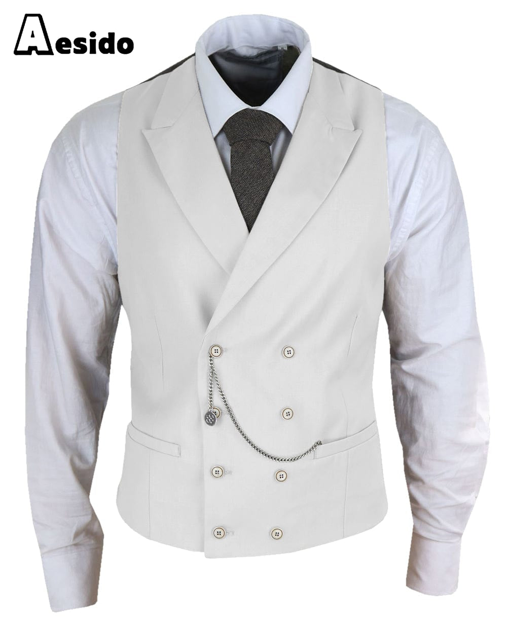 Men's Double Breasted Peak Lapel Waistcoat | Aesido