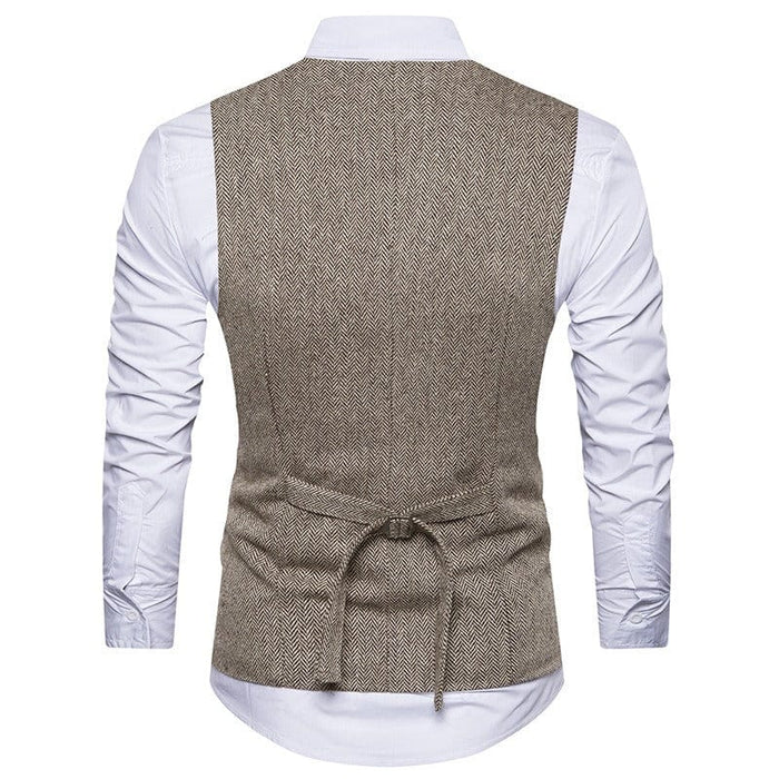 Men's Solid Color Vest Double Breasted V Neck Business Casual Tweed Wa