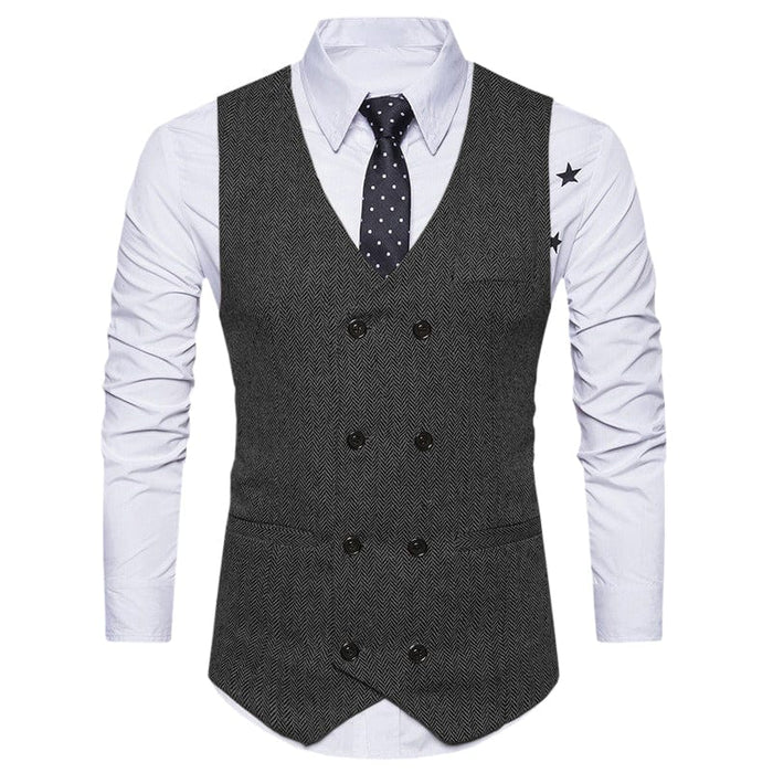 Men's Solid Color Vest Double Breasted V Neck Business Casual Tweed Wa