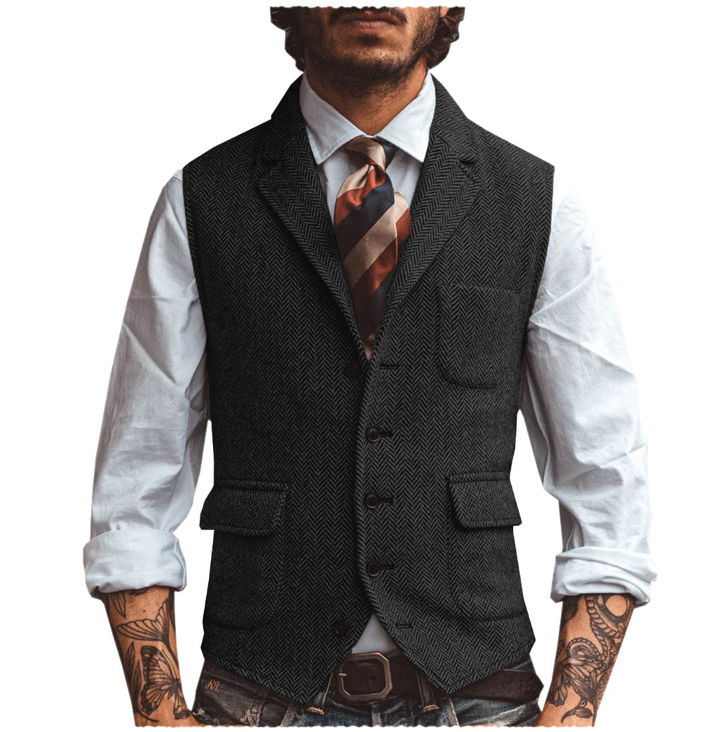 Men's Vest Notch Lapel Single Breasted Waistcoat | Aesido