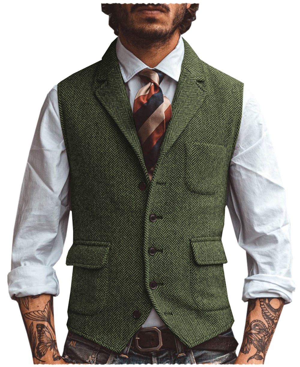 Men's Vest Notch Lapel Single Breasted Waistcoat | Aesido